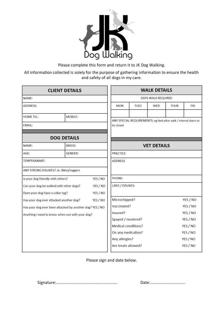 Booking Form - JK Dog Walking